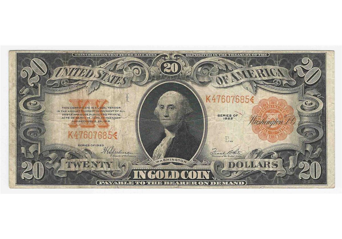1922 $20 Large Gold Certificate Note