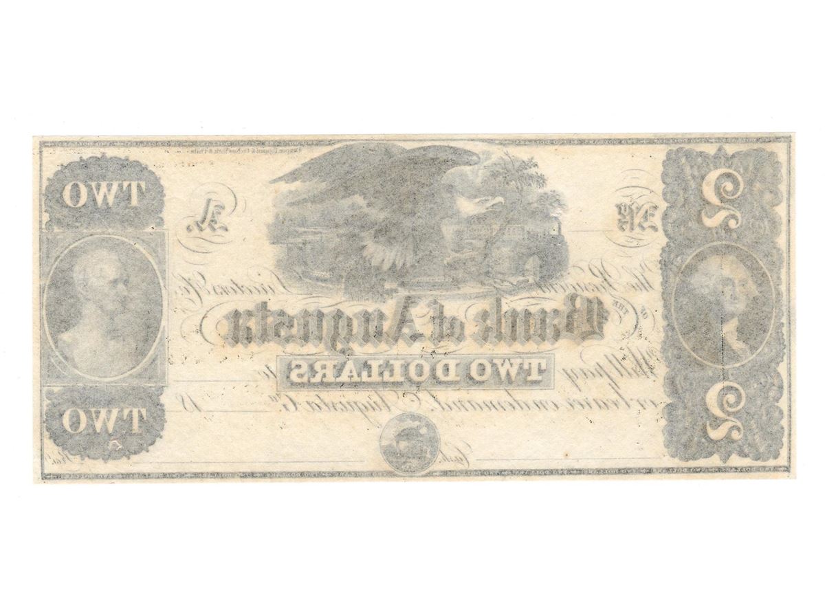 1800s $2 The Bank of Augusta Obsolete Bank Note