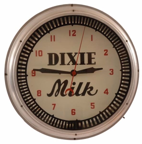 Dixie Milk Advertising Neon Clock
