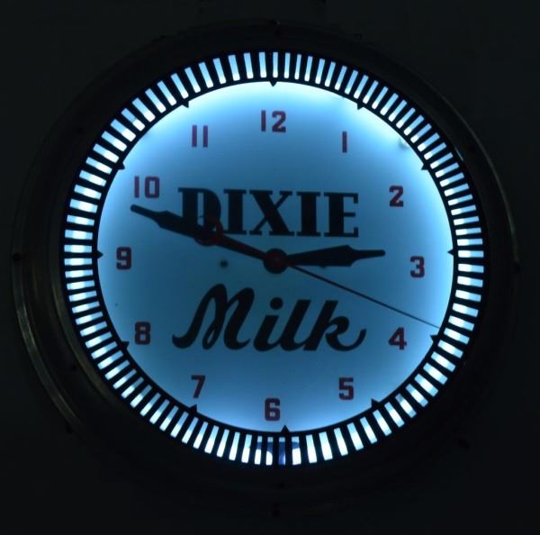 Dixie Milk Advertising Neon Clock