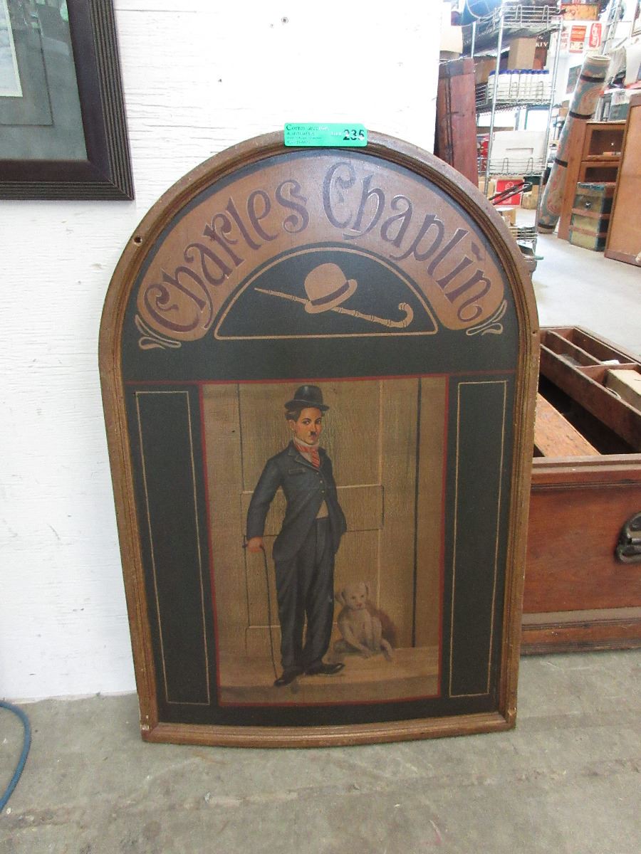 Wood Charlie Chaplain sign - used