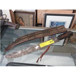 Vintage Polynesian knife with wood scabbard