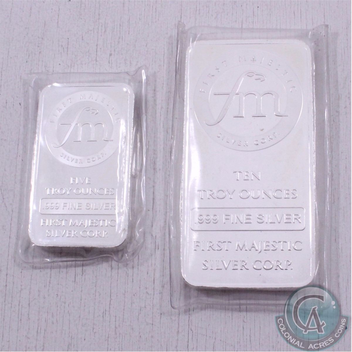 lot of 2x First Majestic Silver Corp. 5 & 10 oz .999 Fine Silver bars ...