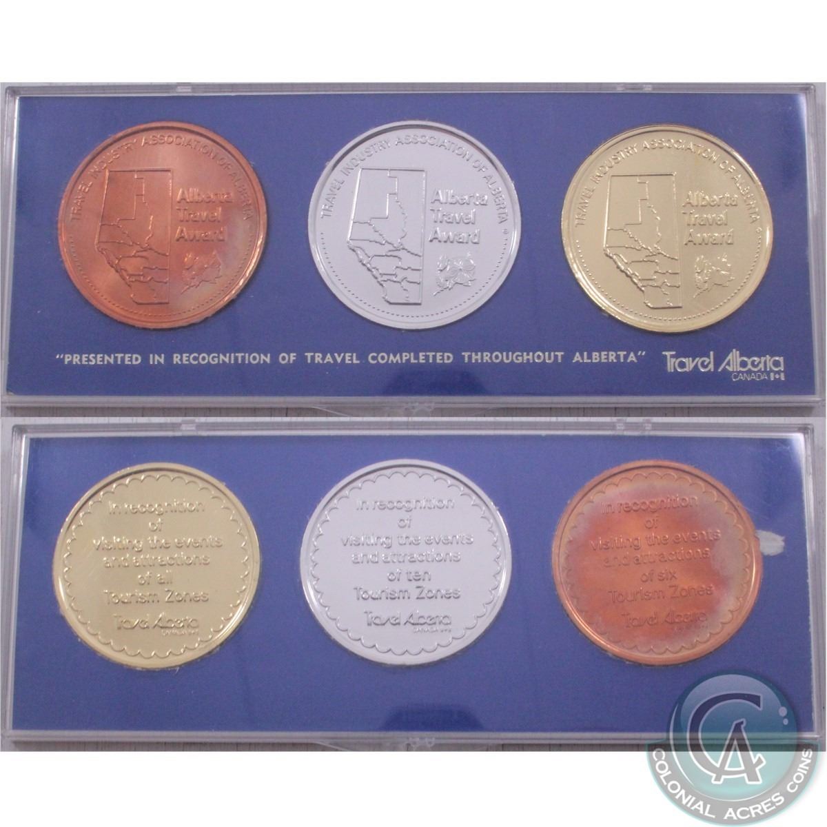 Travel industry Association of Alberta 3-coin gold silver and bronze ...