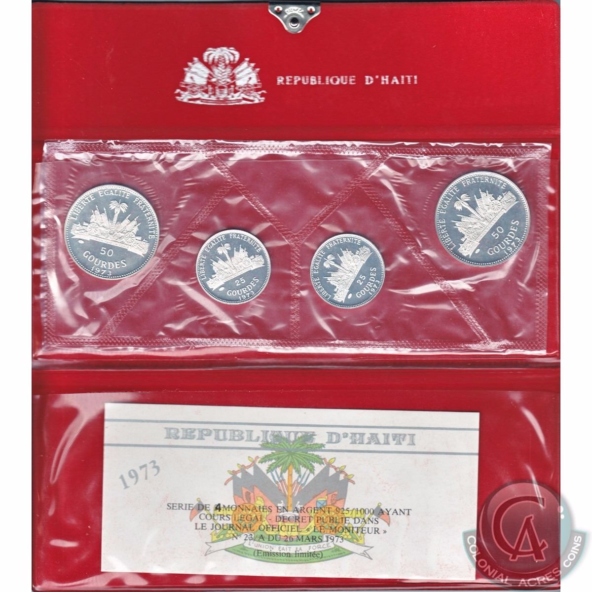 ***RARE****1973 Republic of D 'Haiti 4-coin Silver Proof Set containing ...