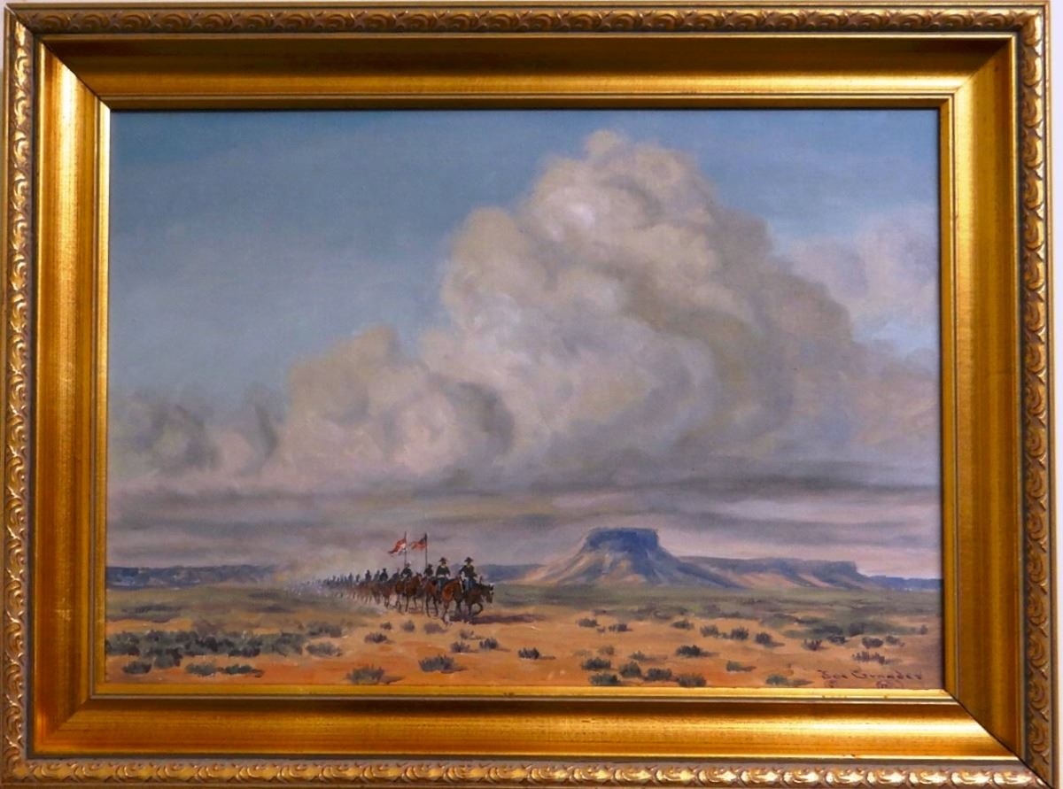 Joe Grandee, oil on canvas, Cavalry on the March, 14" x 20", framed