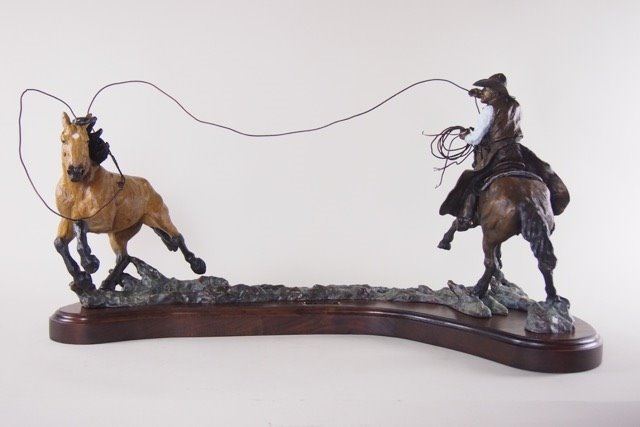 Jay Contway bronze sculpture, Changing Horses,