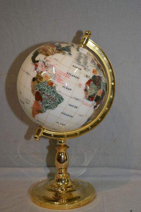 Gemstone globe 17" in height and gold plated based with 25 semi ...