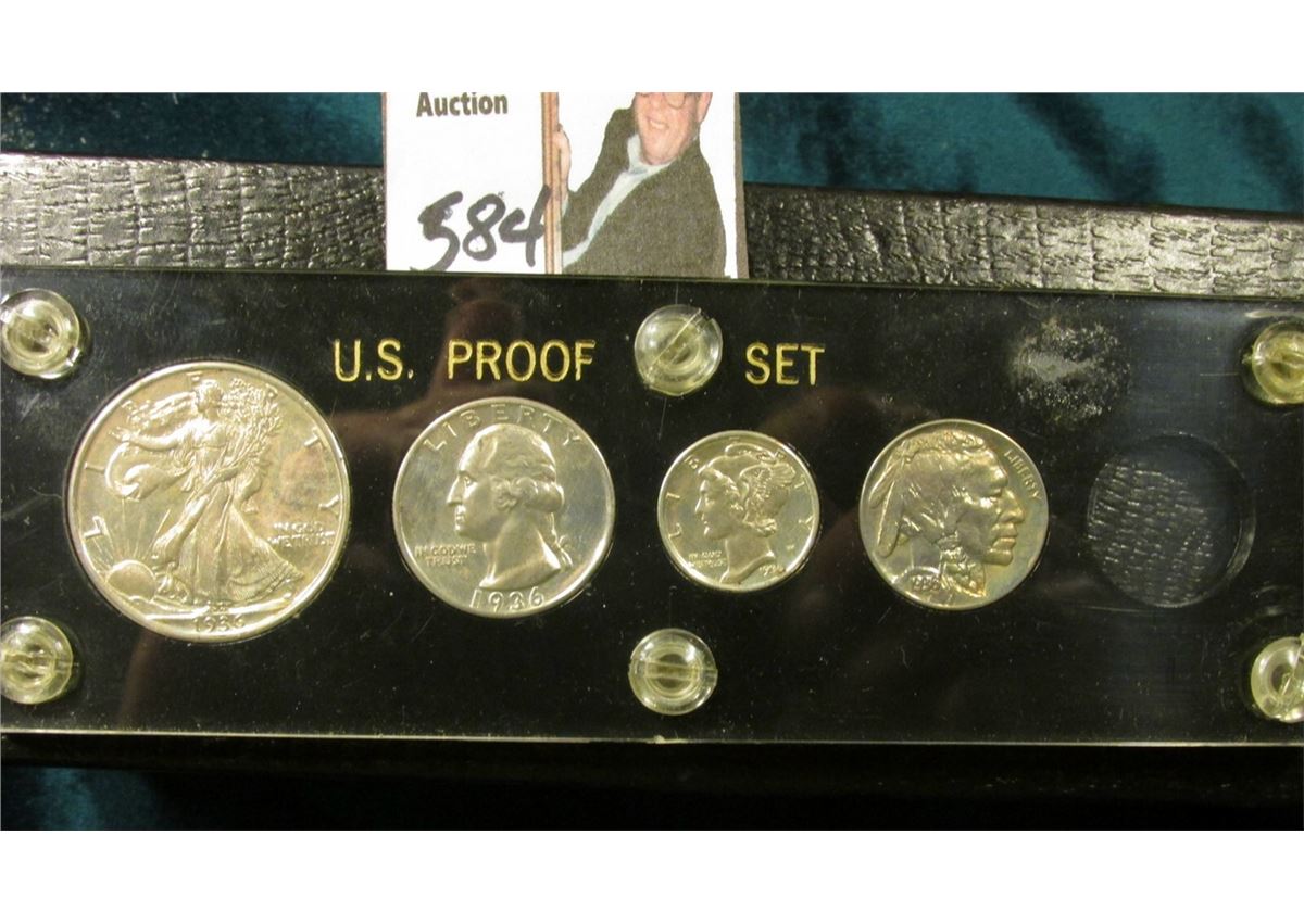 1936 U.S. Proof Set Buffalo Nickel to Walking Liberty Half-dollar in ...