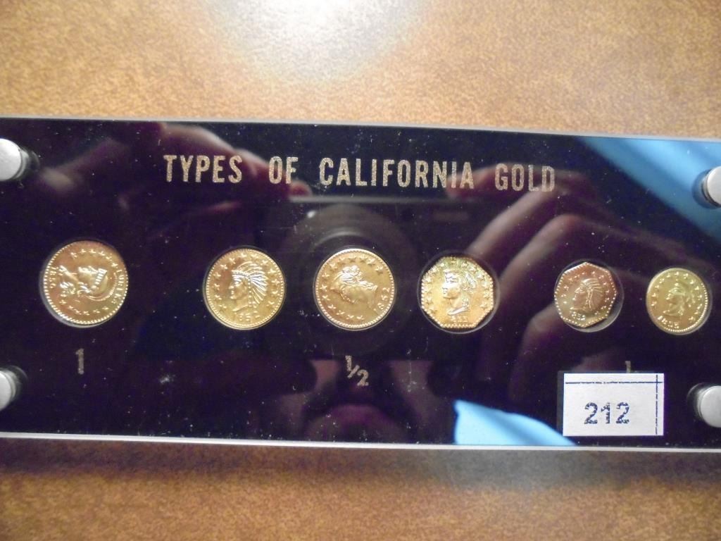 TYPE SET OF FANTASY GOLD TOKENS 2-1/4, 3-1/2 & -$1 IN PLASTIC CASE, 6 ...