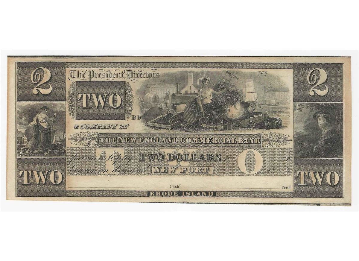 1800s $2 New England Commercial Bank Obsolete Note