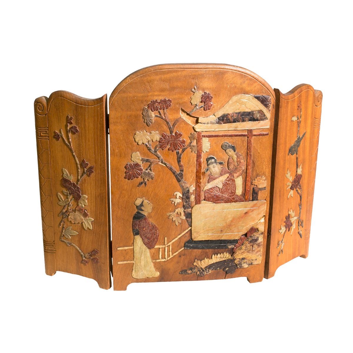 Hand Carved Wood Table Screen - #4322