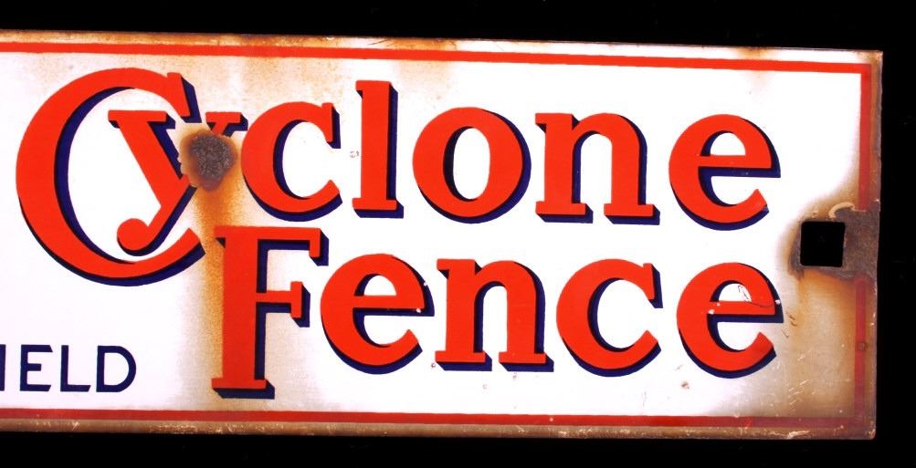 Cyclone Fence Porcelain Sign