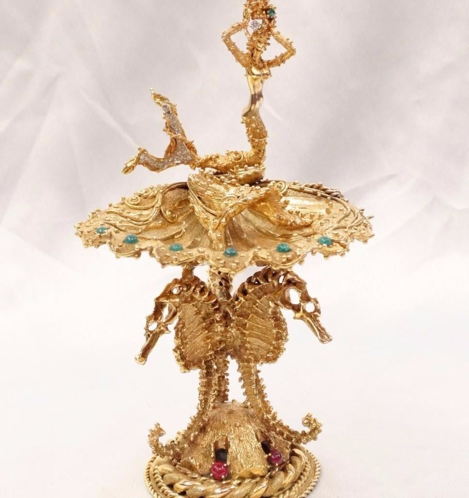 Sasha Brastoff Solid 14K Yellow Gold High Relief Marine Life Themed ...