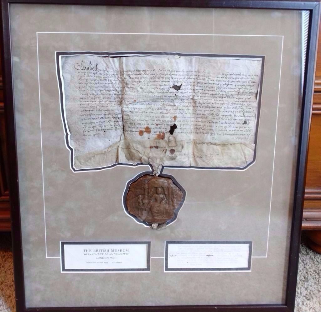 1572 Elizabeth I Parchment Charter (Royal Pardon) W/Noble Seal ...