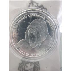 2015 Congo Silverback Gorilla .999 Silver Coin