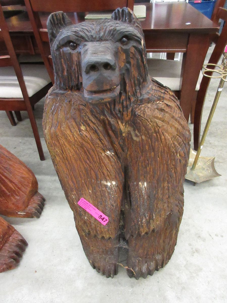 Carved solid wood bear statue