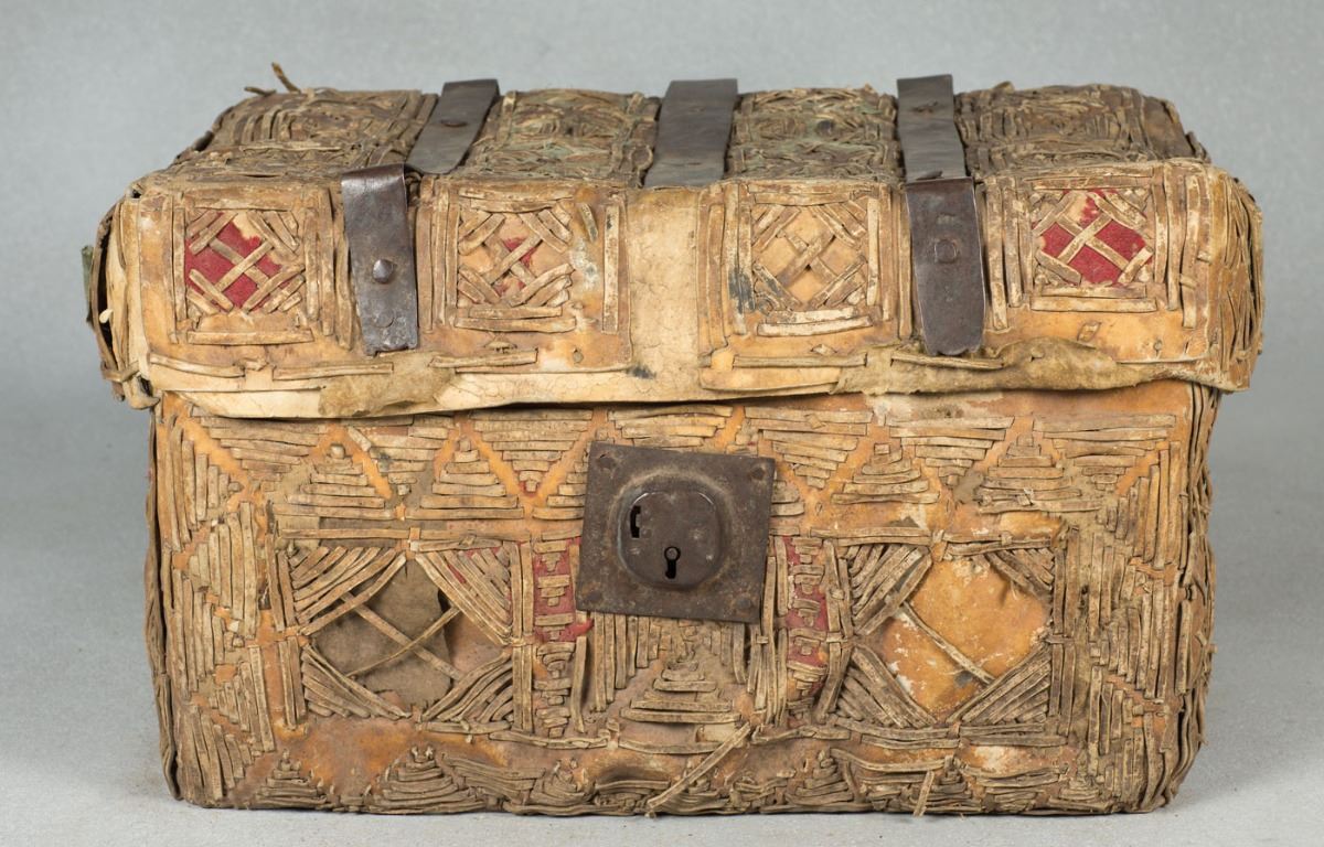 Spanish Colonial Era Leather Chest with Important New Mexico History