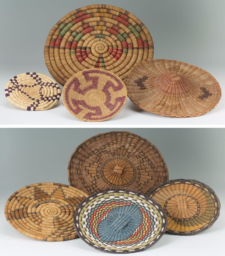 Group of Eight Basketry Trays