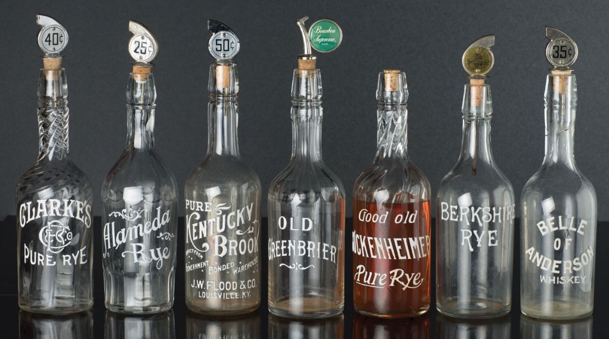 Seven Enamel Saloon Back Bar Bottles