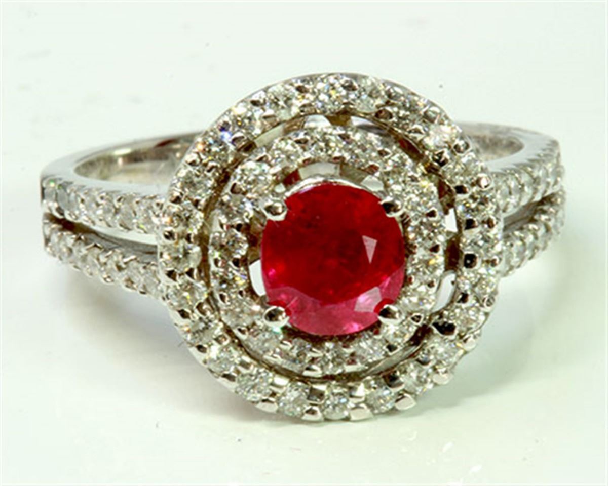 Ruby 1.08Ct / Diamond 0.84Ct / 14K White Gold Ring 4.91 Gram