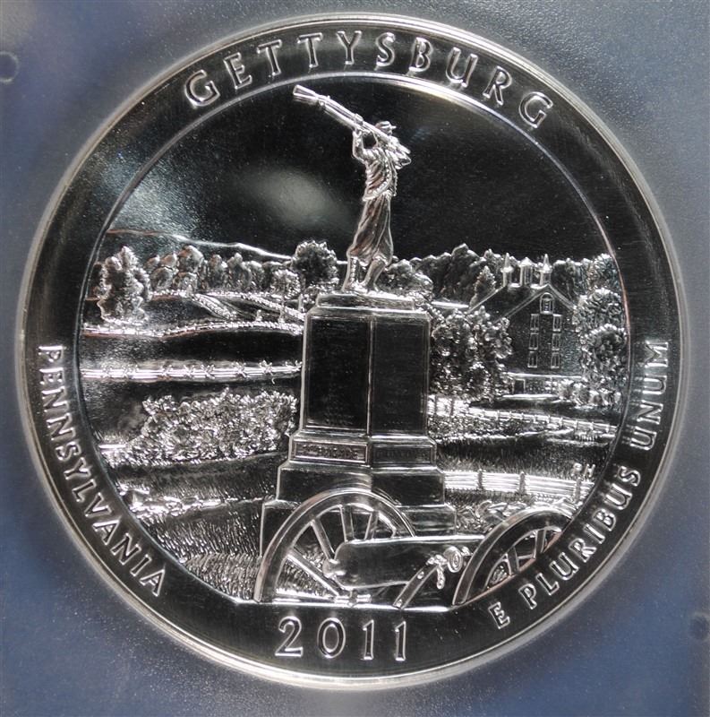 2011 5 Oz. SILVER GETTYSBURG NATIONAL PARKS QUARTER, PCGS MS-69 DMPL ...