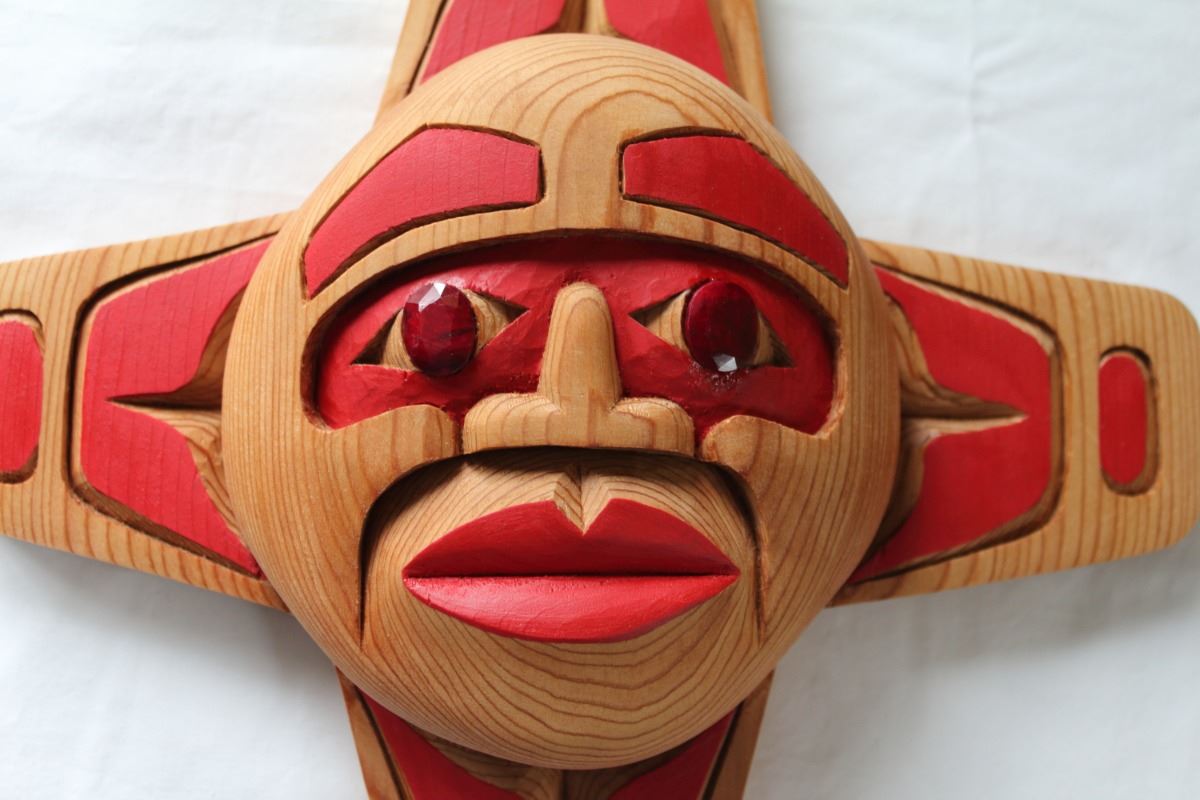 West Coast Native Sun Mask with Natural Ruby Eyes