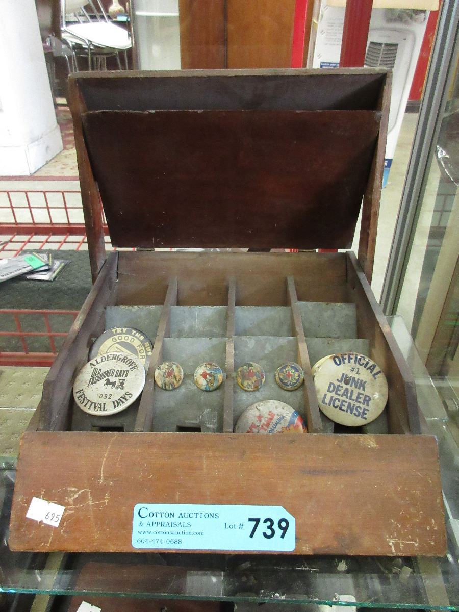 Vintage collectible buttons in display case