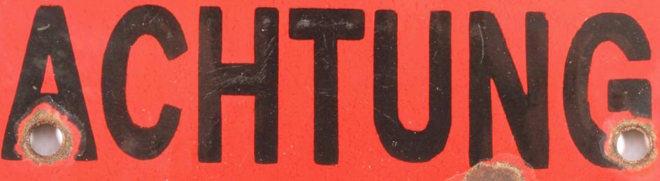 WWII German Achtung Porcelain Skull & Bones Sign