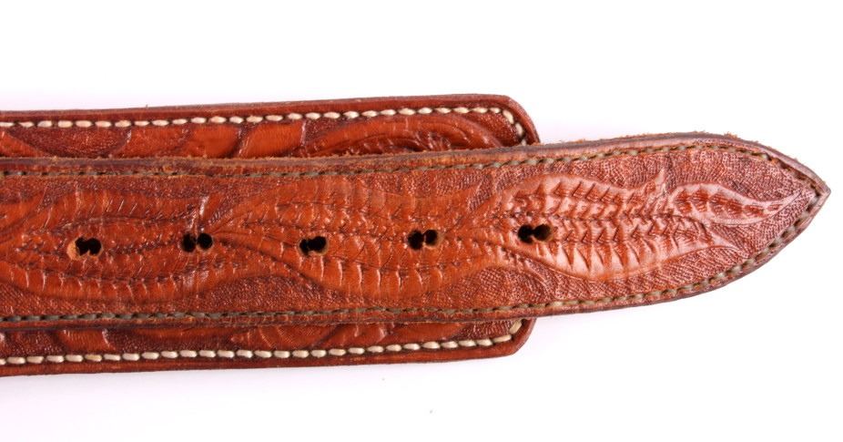 Hand Tooled Leather Gun Belt with Holster