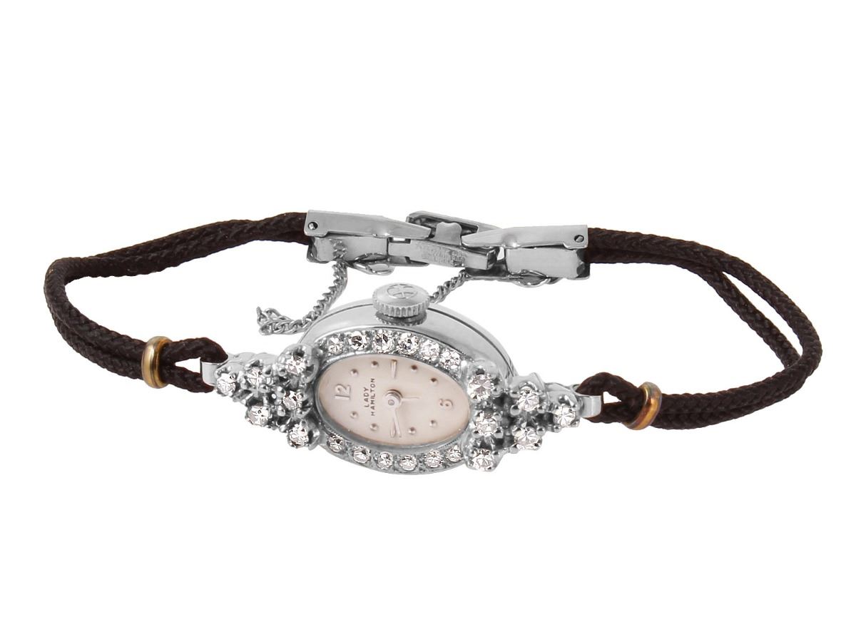 Ladies Hamilton Diamond Antique 14KT White Gold Watch - #640