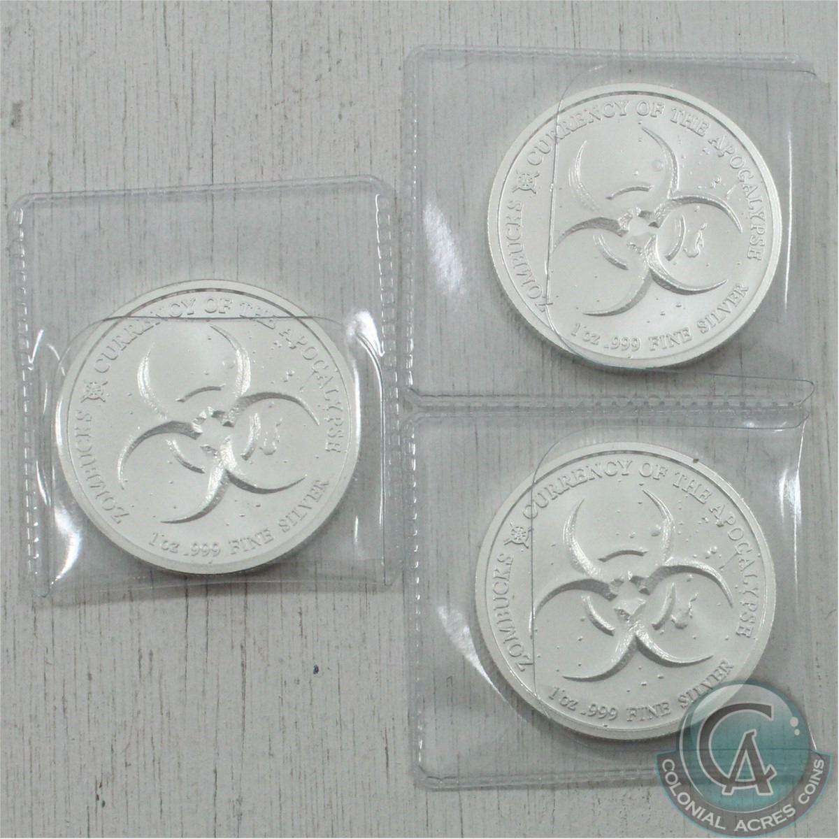 Lot of 3x Zombie Apocalypse 1oz .999 Fine Silver Coins (Tax Exempt)