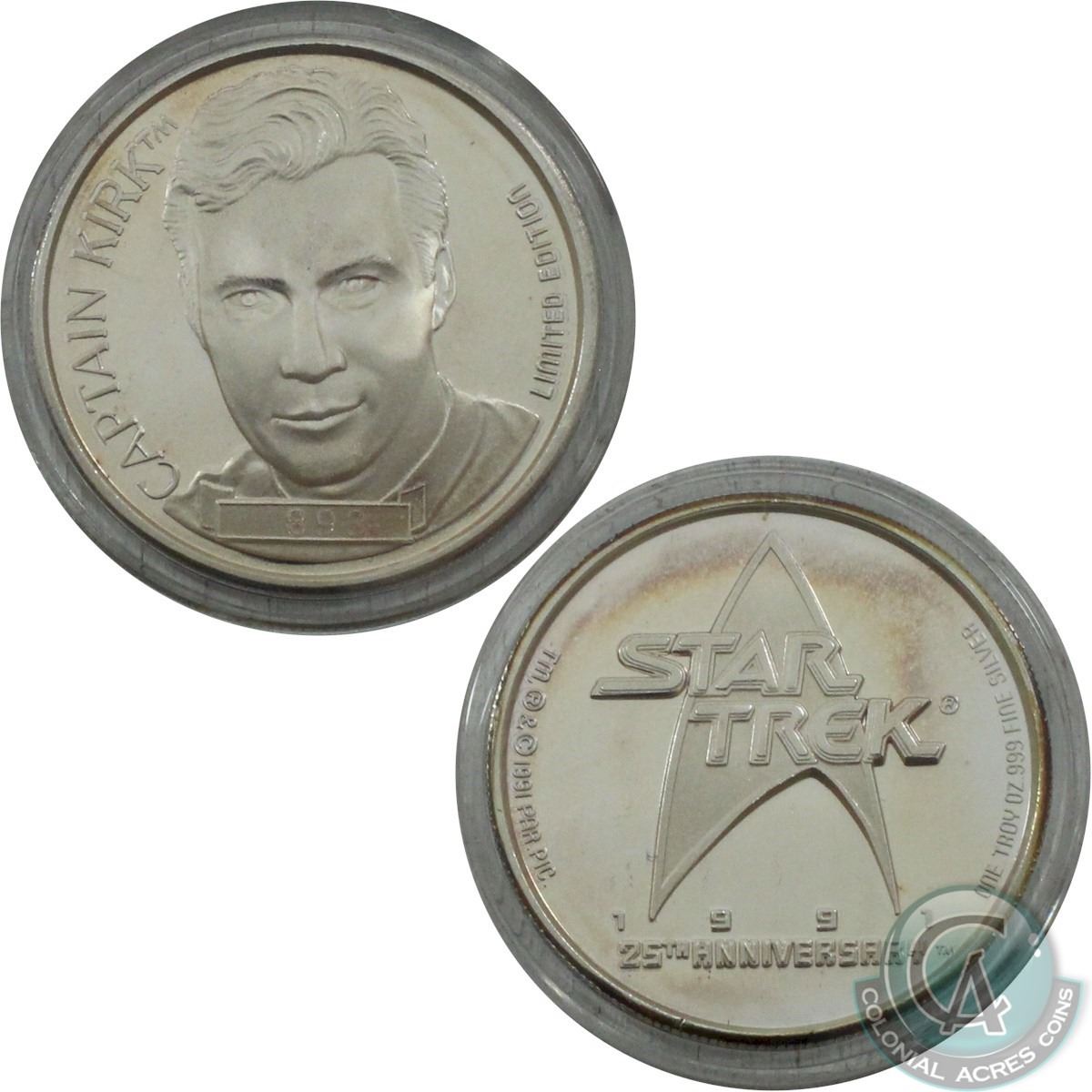 1991 Star Trek 25th Anniversary 1oz .999 Silver Captain Kirk Coin in ...