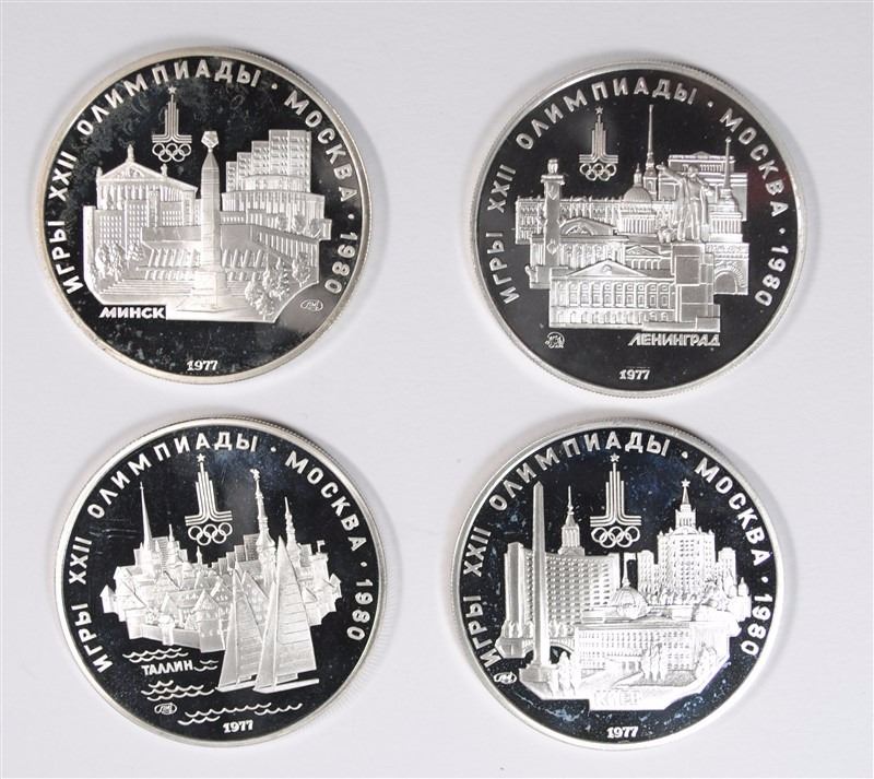 ( 4 ) 1980 RUSSIAN 5 RUBLE OLYMPIC SILVER COINS, .4823 T Oz ASW EACH