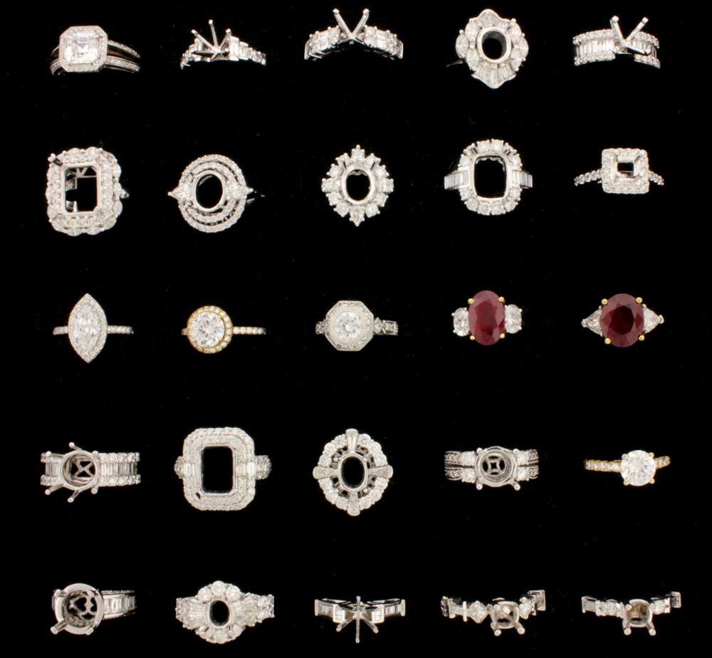 RINGS: [25] 18KW & YG assorted rings set w/diamonds, approx. 20.69 cttw ...