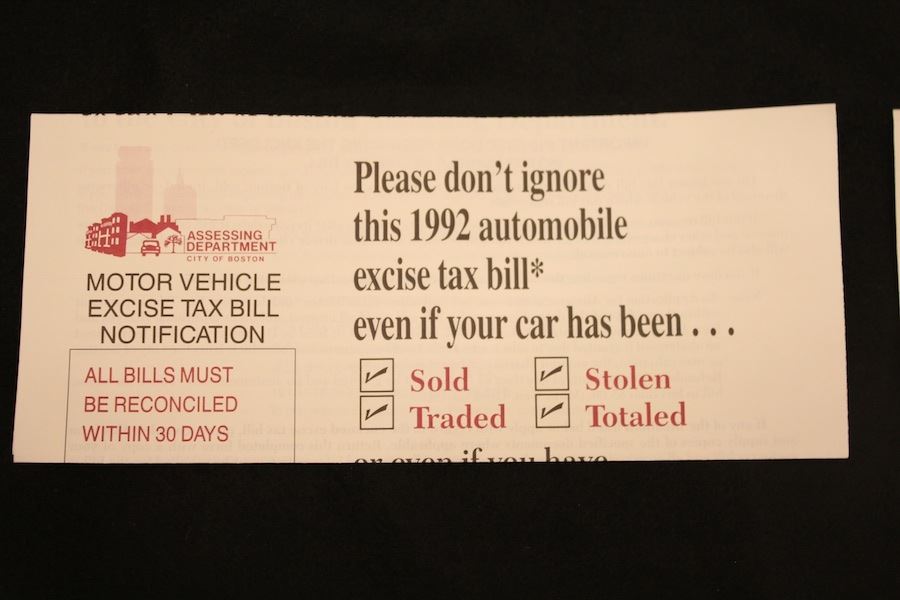 James Bulger excise tax bills from City of Boston