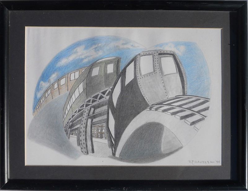 Richie Havens, Subway Trains, Crayon and Pencil Drawing