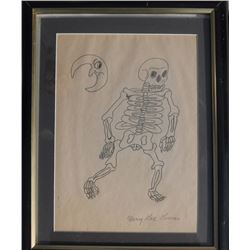 Henry Lee Lucas, Skeleton and Moon, Ink Drawing