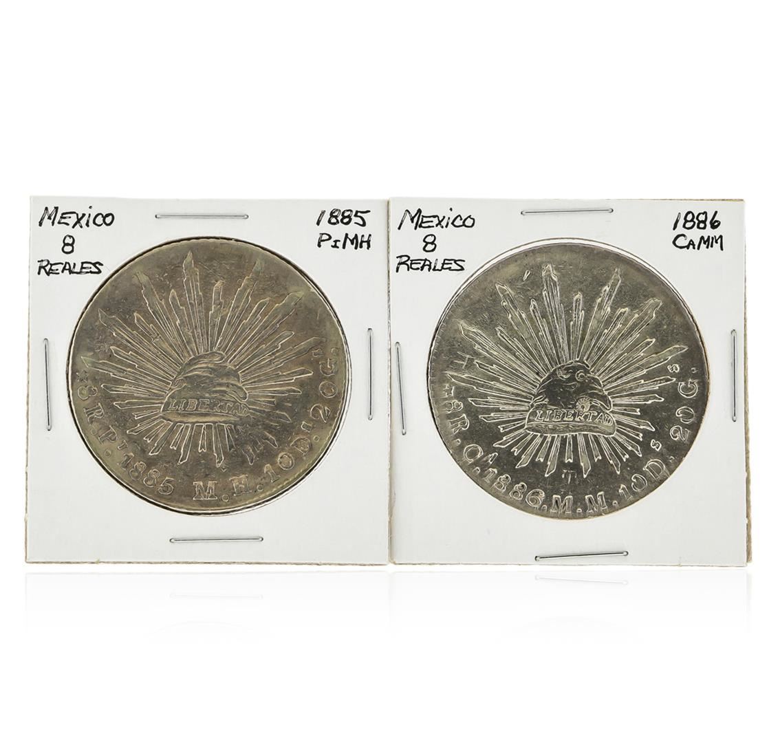 Set of (2) 1885-1886 8 Reales Mexico Silver Coins