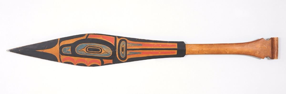19TH C. Tlingit Carved Dance Paddle with Painted Design 40" L. 5" W ...
