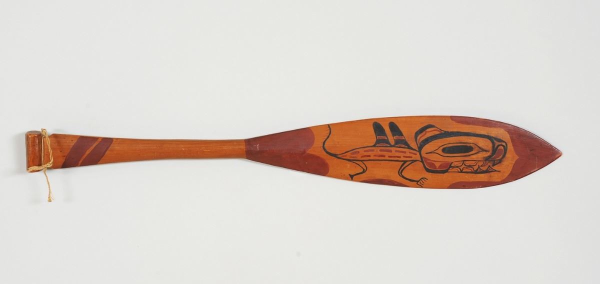 Haida Dance Paddle with Painted Double Finned Wasco Design Inscribed ...