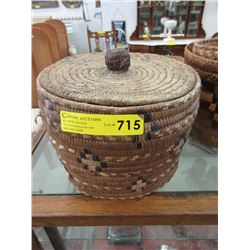 Vintage First Nation woven basket with lid
