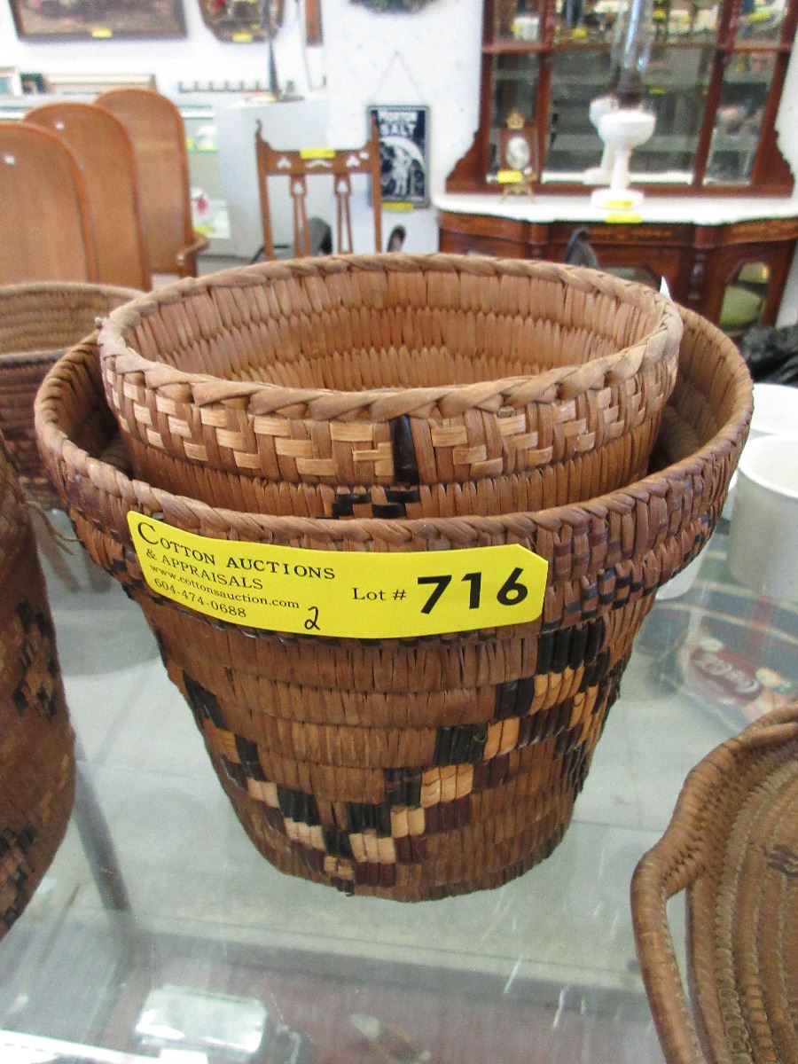 2 Woven First Nations baskets