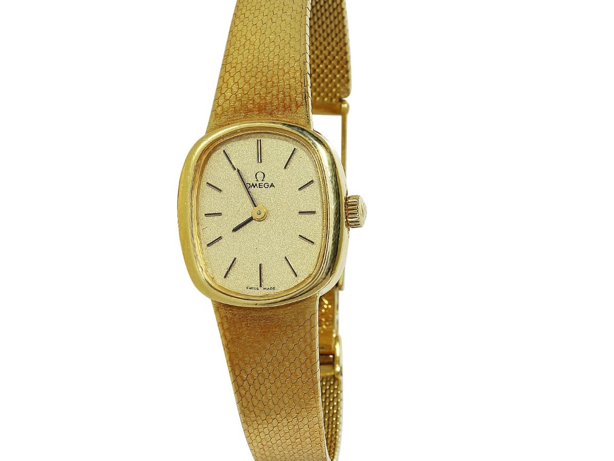 Ladies Omega 18KT Yellow Gold Zippered-Brick Link Bracelet Watch - #1739