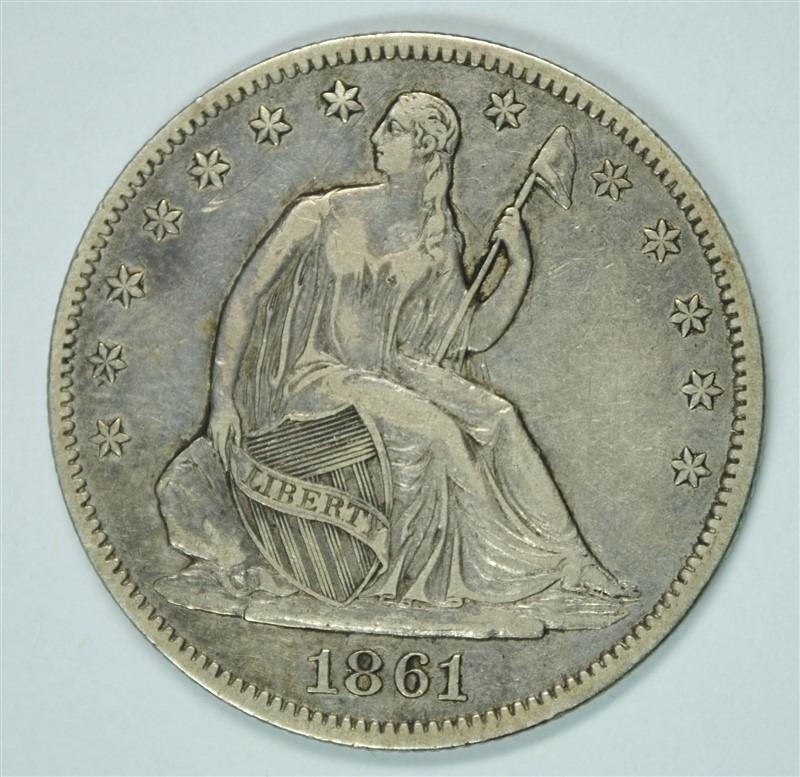 1861-O SEATED LIBERTY HALF DOLLAR, XF