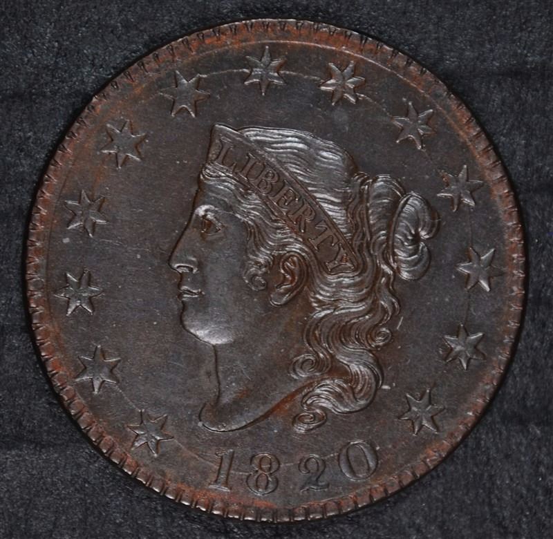 1820 LARGE CENT, CHOICE BU+ RANDALL HOARD COIN