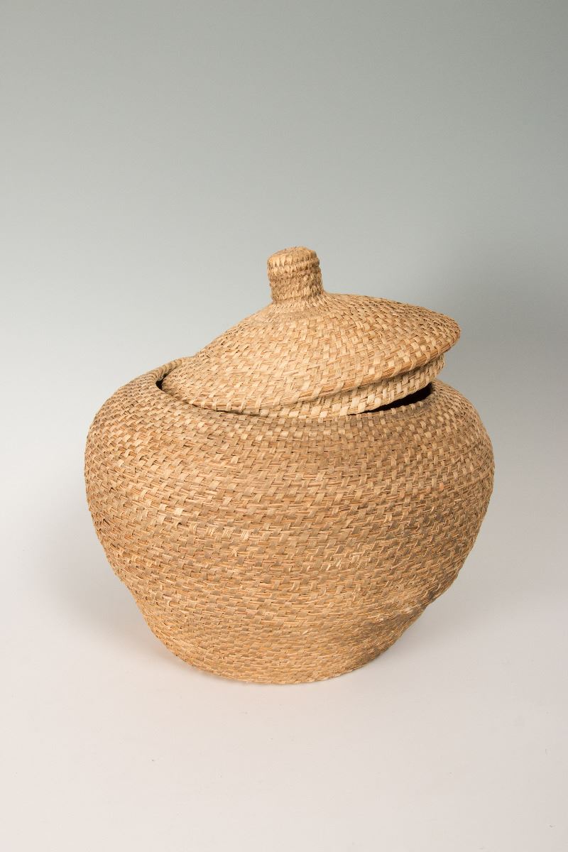 Papago Lidded Basket together with Papago Basketry Owl