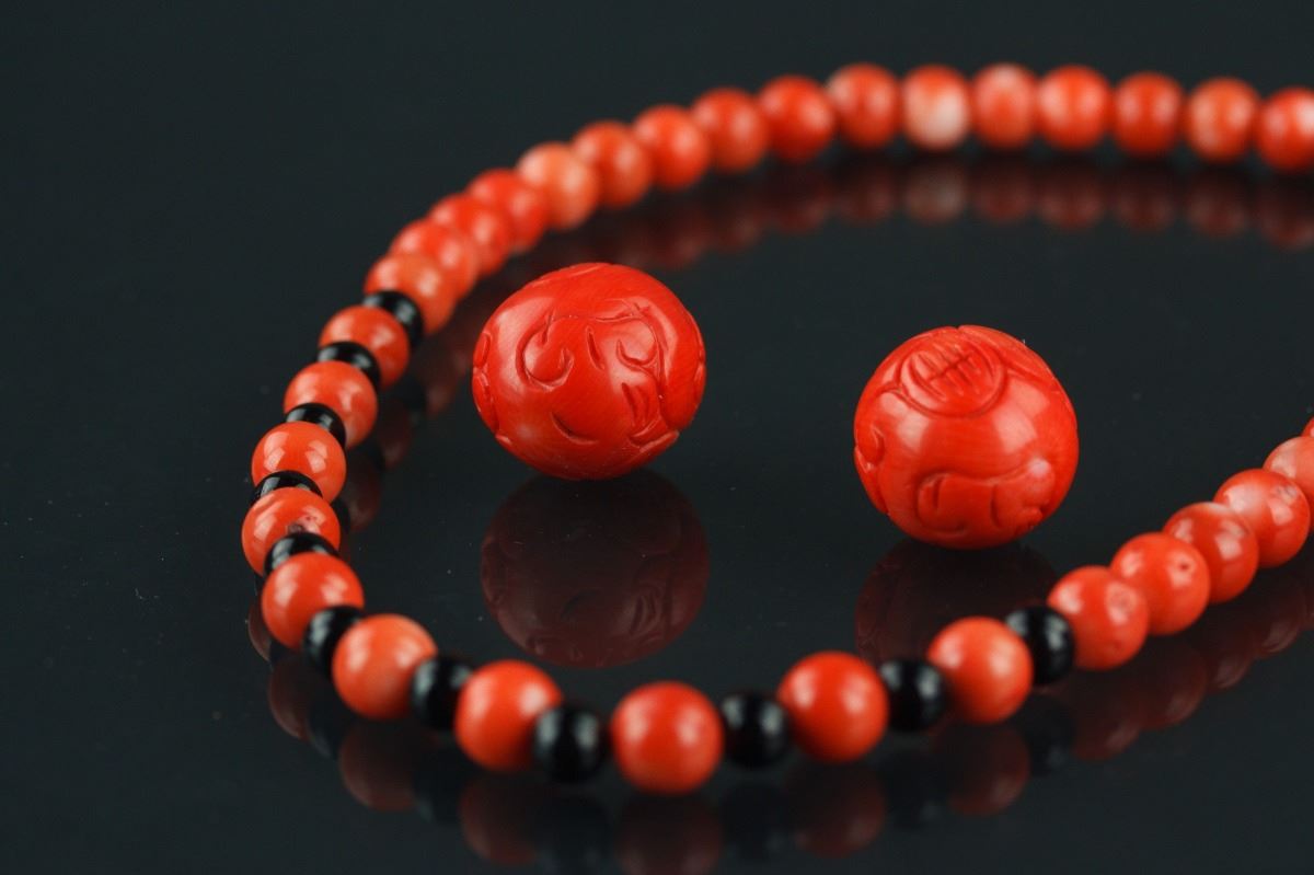 Chinese Red Coral Necklace & 2 Large Beads