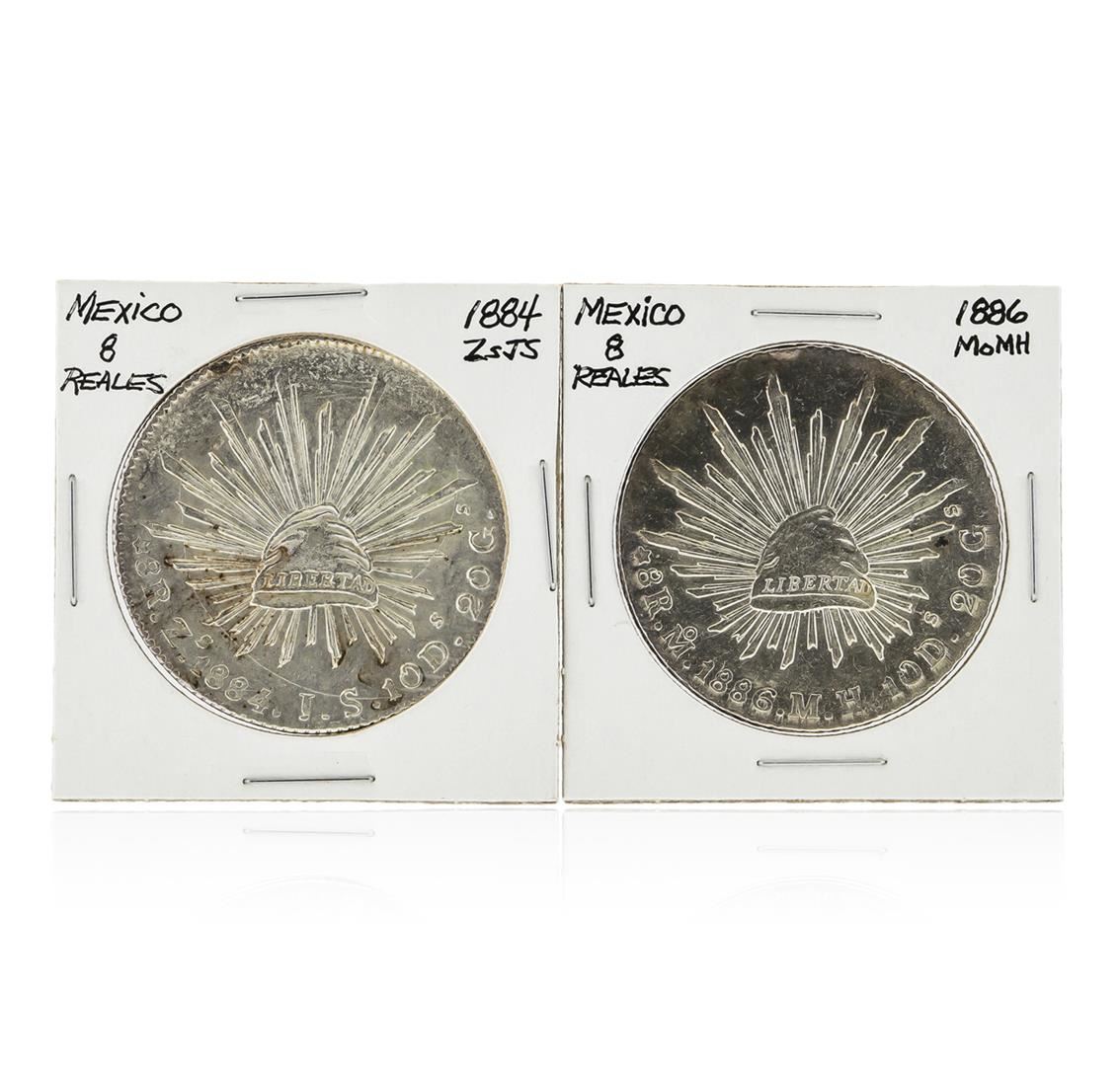 Set of (2) 1884 & 1886 8 Reales Mexico Silver Coins