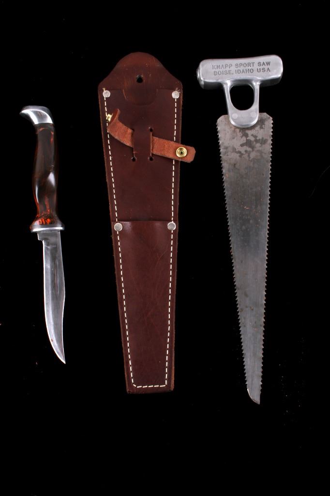 Vintage Knife and Saw Set With Leather Sheath